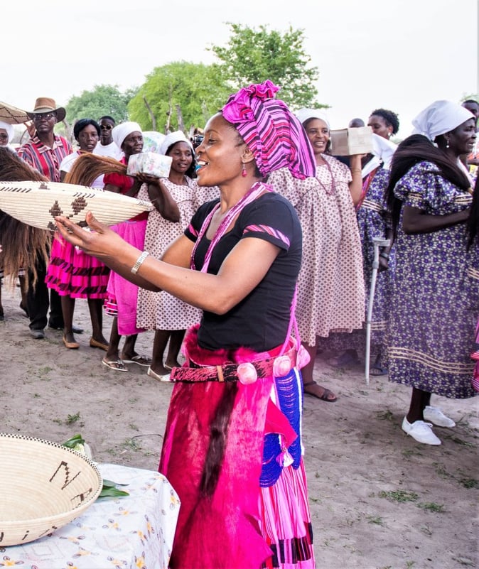 Where in Namibia can you get that pink Aawambo traditional attire?